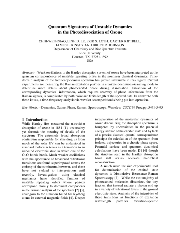 (PDF) Quantum Signatures of Unstable Dynamics in the Photodissociation of Ozone