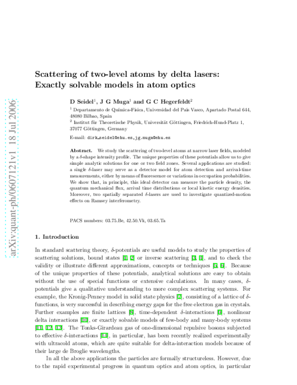 (PDF) Scattering of two-level atoms by delta lasers: exactly solvable ...