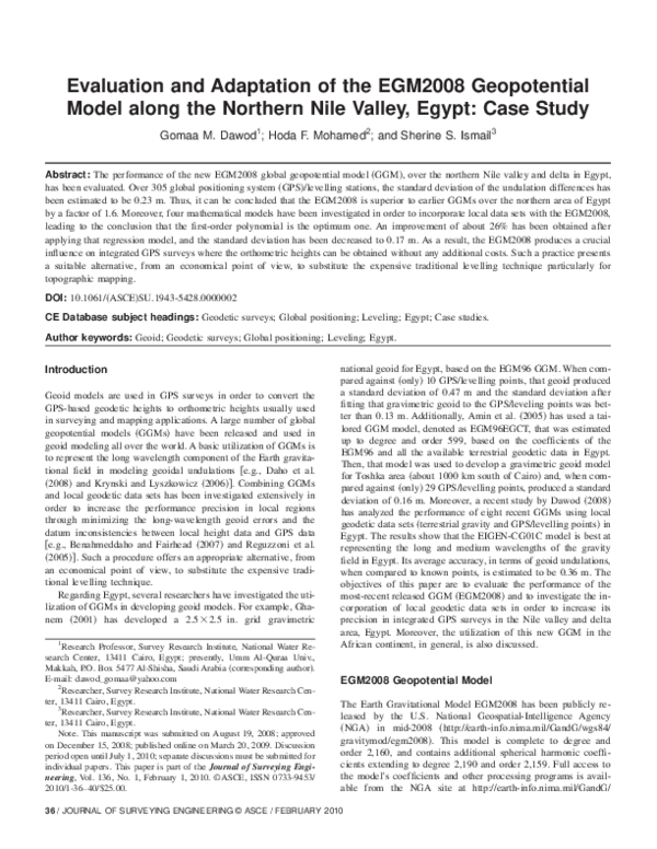 (PDF) Evaluation and Adaptation of the EGM2008 Geopotential Model along ...