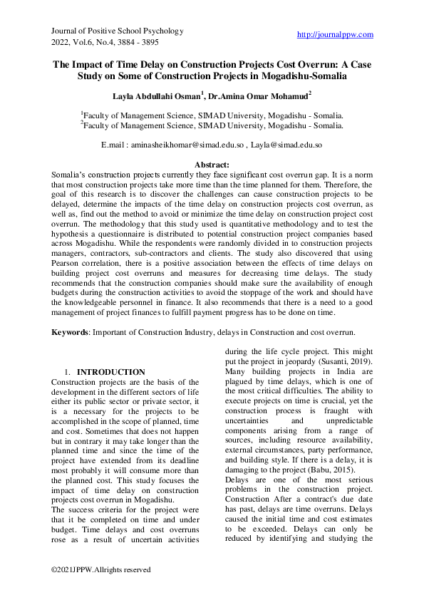 (PDF) The Impact of Time Delay on Construction Projects Cost Overrun: A ...