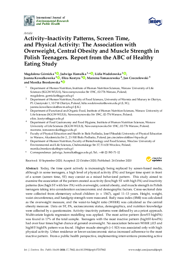 (PDF) Activity–Inactivity Patterns, Screen Time, and Physical Activity ...