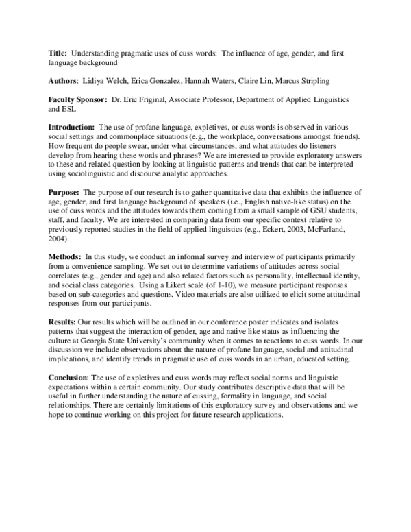 (PDF) Understanding pragmatic uses of cuss words: The influence of age ...