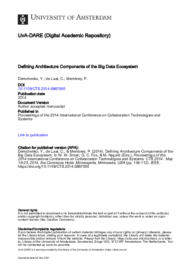 (PDF) Defining architecture components of the Big Data Ecosystem