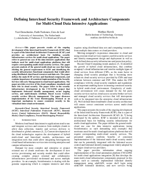 (PDF) Defining Intercloud Security Framework and Architecture Components for Multi-cloud Data ...