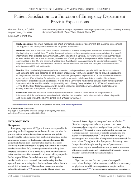 (PDF) Patient Satisfaction as a Function of Emergency Department ...
