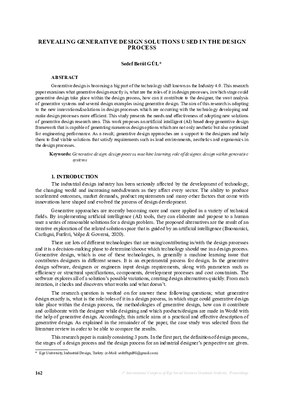 (PDF) REVEALING GENERATIVE DESIGN SOLUTIONS USED IN THE DESIGN pROCESS