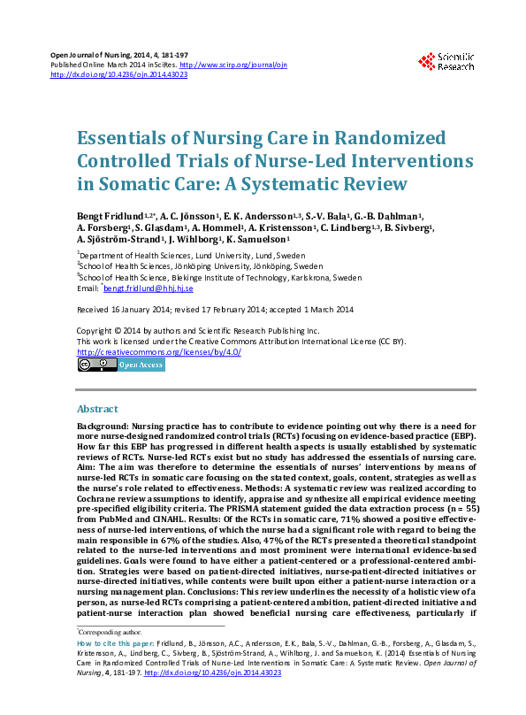 (PDF) Essentials of Nursing Care in Randomized Controlled Trials of Nurse-Led Interventions in ...