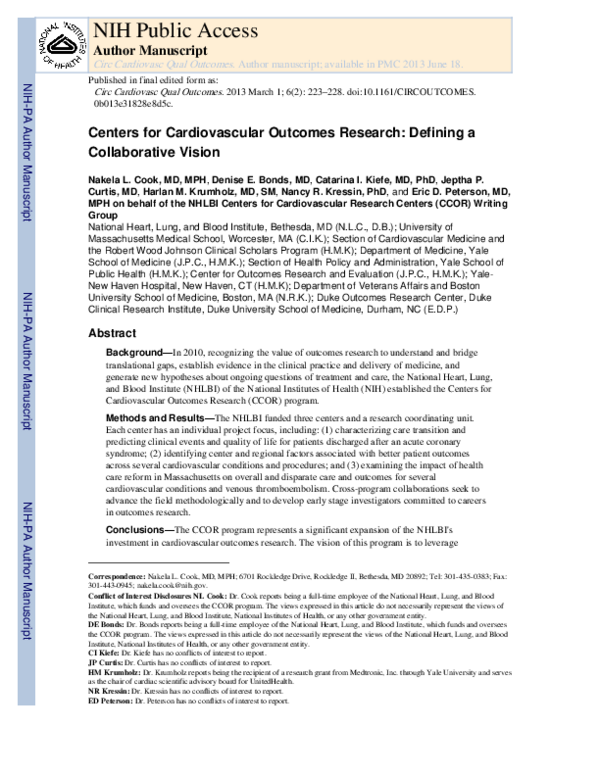 (PDF) Centers for Cardiovascular Outcomes Research