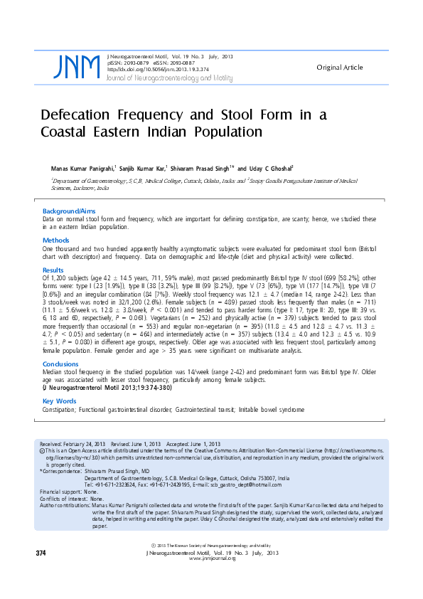 (PDF) Defecation Frequency and Stool Form in a Coastal Eastern Indian ...