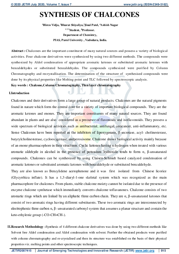 (PDF) Synthesis of Chalcones