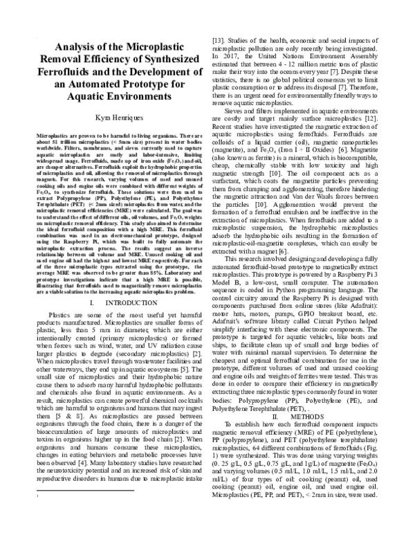 (PDF) Analysis of the Microplastic Removal Efficiency of Synthesized Ferrofluids and the ...
