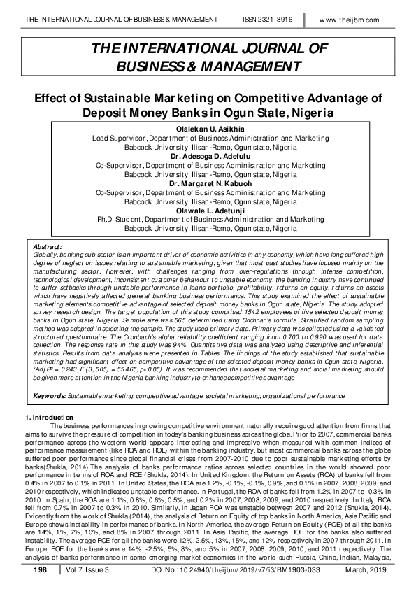 (PDF) Effect of Sustainable Marketing on Competitive Advantage of ...