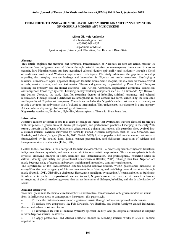 (PDF) FROM ROOTS TO INNOVATION: THEMATIC METAMORPHOSIS AND ...