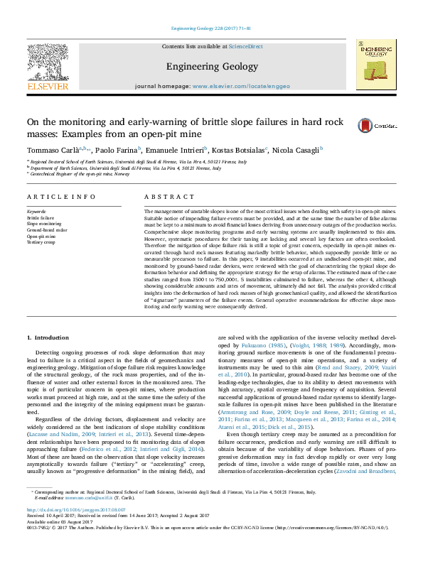 (PDF) On the monitoring and early-warning of brittle slope failures in ...