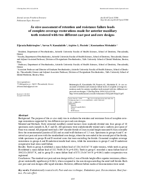 (PDF) In vitro assessment of retention and resistance failure loads of ...