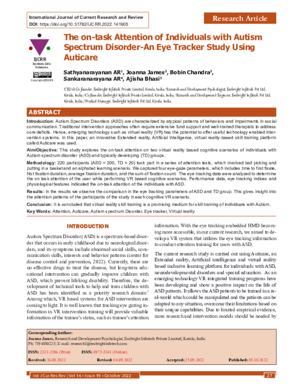 (PDF) The on-task Attention of Individuals with Autism Spectrum ...