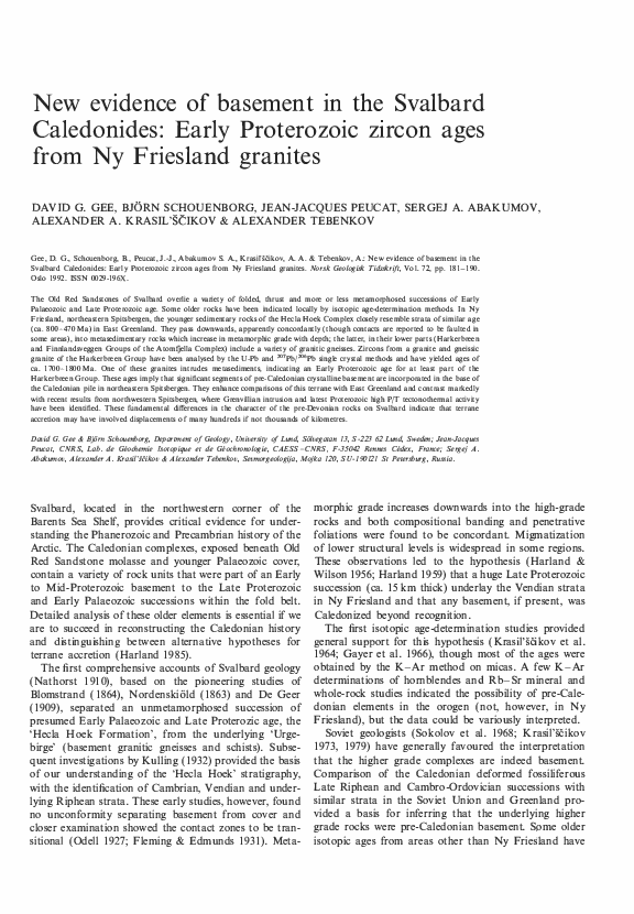 (PDF) New evidence of basement in the Svalbard Caledonides : Early ...