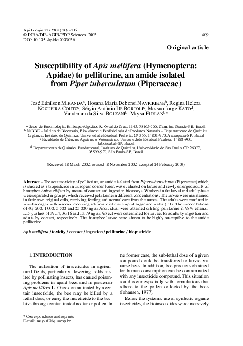 (PDF) Susceptibility of Apis mellifera (Hymenoptera: Apidae) to ...