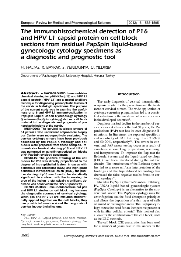 (PDF) The immunohistochemical detection of P16 and HPV L1 capsid ...