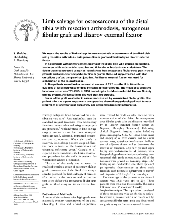 (PDF) Limb salvage for osteosarcoma of the distal tibia with resection ...