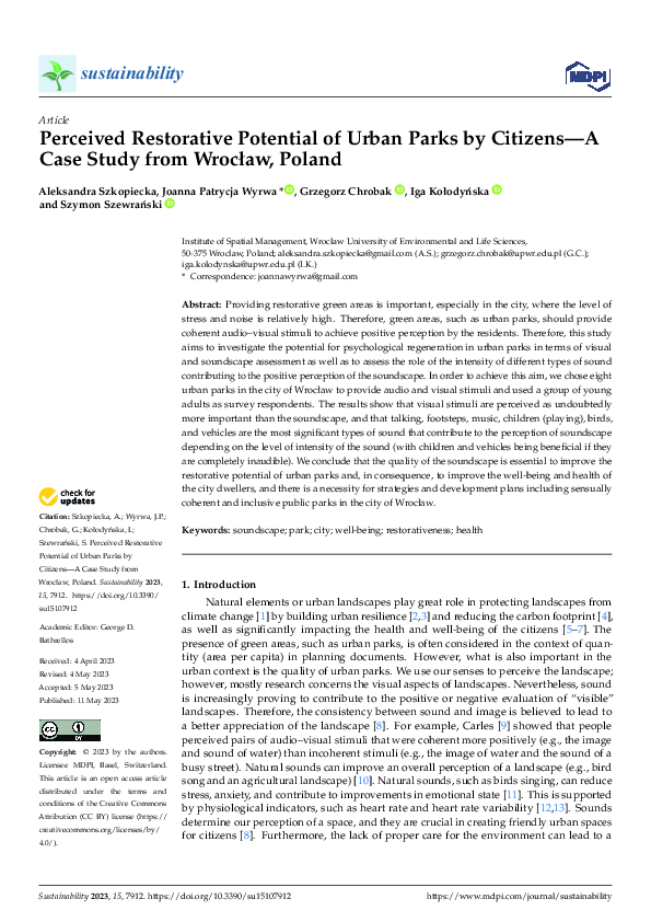 (PDF) Perceived Restorative Potential of Urban Parks by Citizens—A Case ...