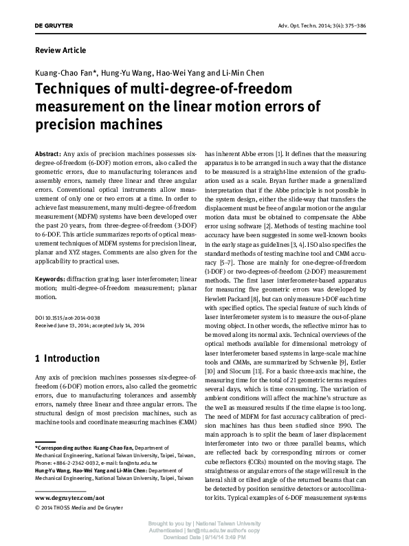 (PDF) Techniques of multi-degree-of-freedom measurement on the linear ...