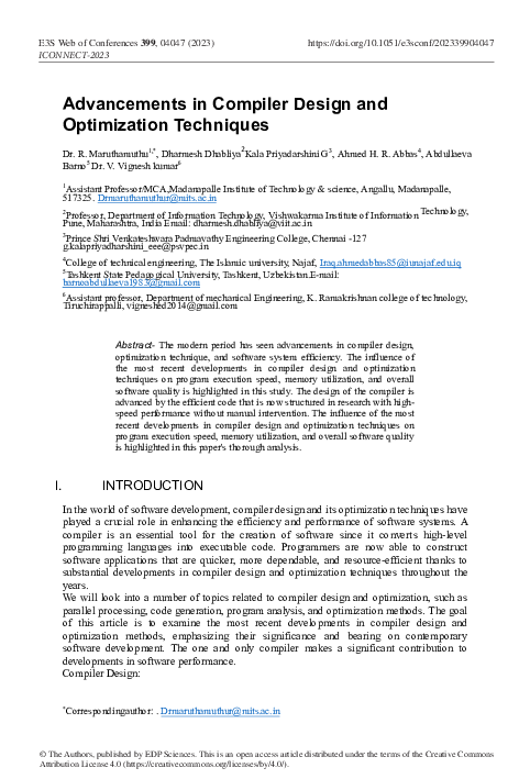 (PDF) Advancements in Compiler Design and Optimization Techniques