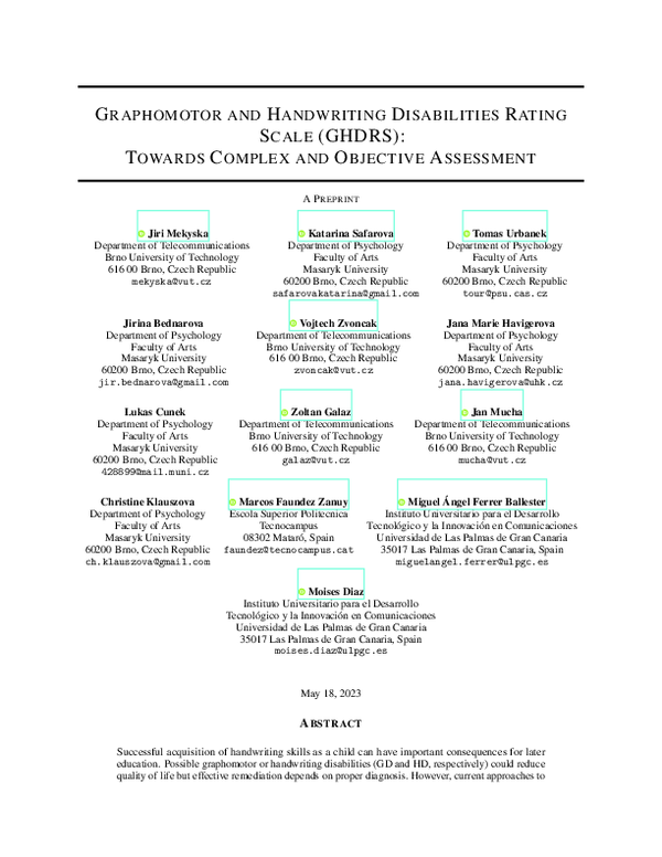 (PDF) Graphomotor and Handwriting Disabilities Rating Scale (GHDRS ...