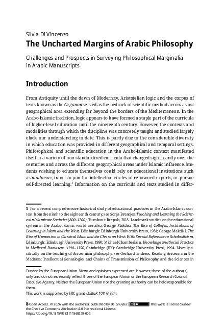 (PDF) [ERC StG UnMaP] «The Uncharted Margins of Arabic Philosophy: Challenges and Prospects in ...