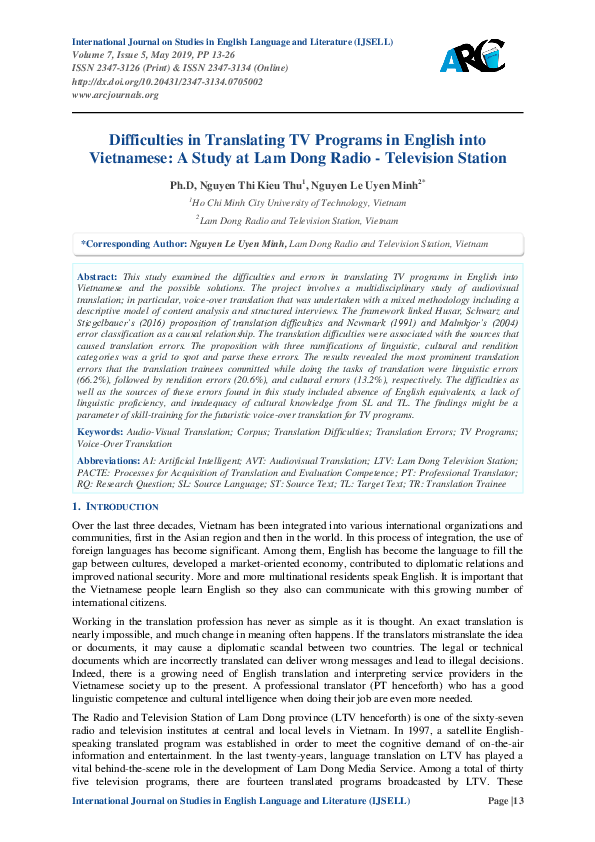 (PDF) Difficulties in Translating TV Programs in English into ...
