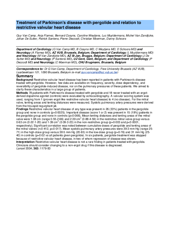 (PDF) Treatment of Parkinson's disease with pergolide and relation to ...