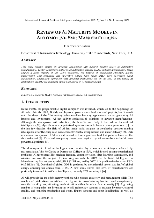 (PDF) Review of AI Maturity Models in Automotive SME Manufacturing
