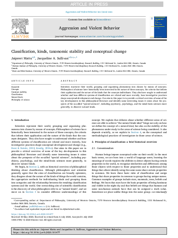 (PDF) Classification, kinds, taxonomic stability and conceptual change