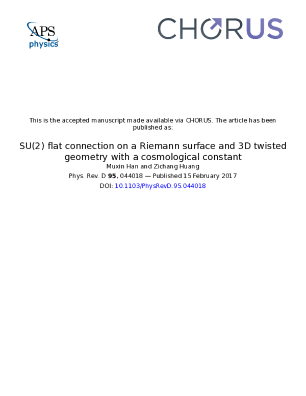 (PDF) SU(2) flat connection on a Riemann surface and 3D twisted ...