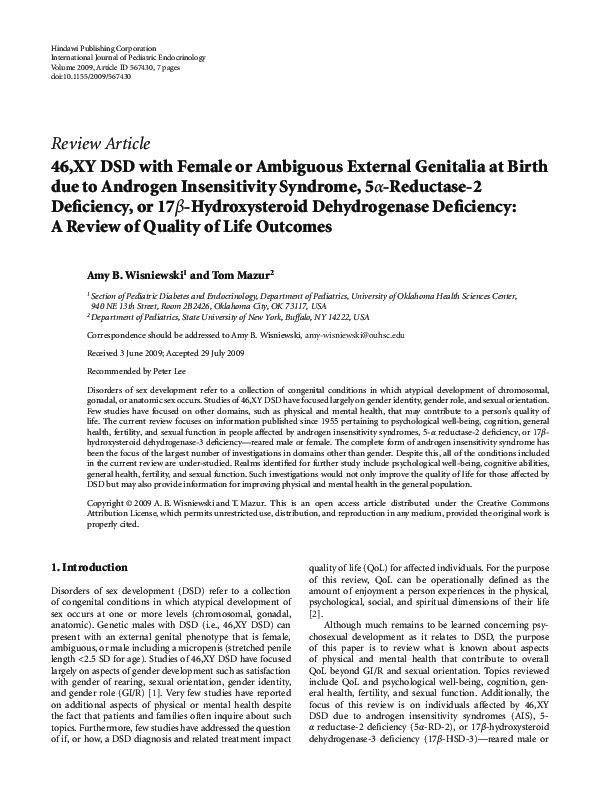 (PDF) 46,XY DSD with Female or Ambiguous External Genitalia at Birth ...