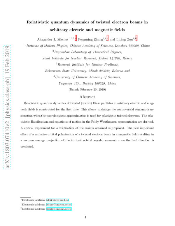 (PDF) Relativistic Quantum Dynamics of Twisted Electron Beams in ...
