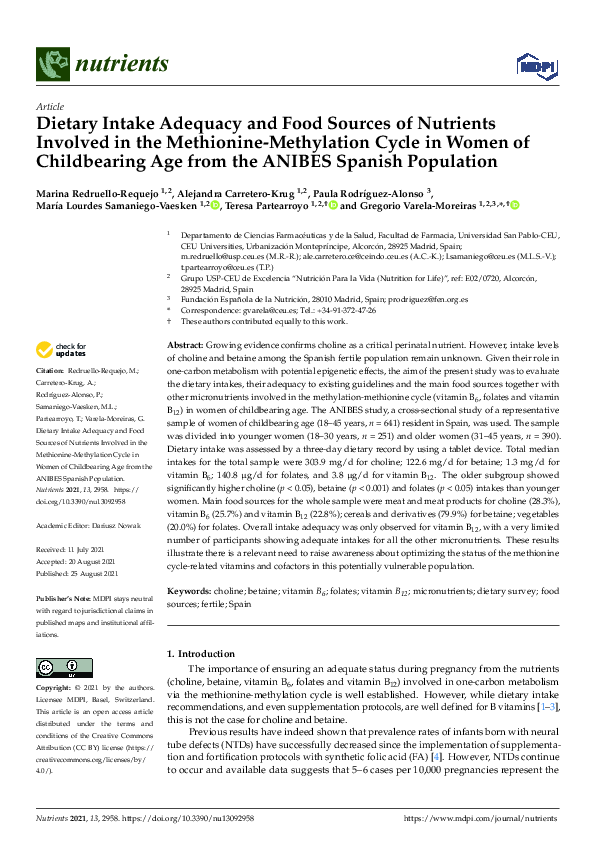 (PDF) Dietary Intake Adequacy and Food Sources of Nutrients Involved in ...
