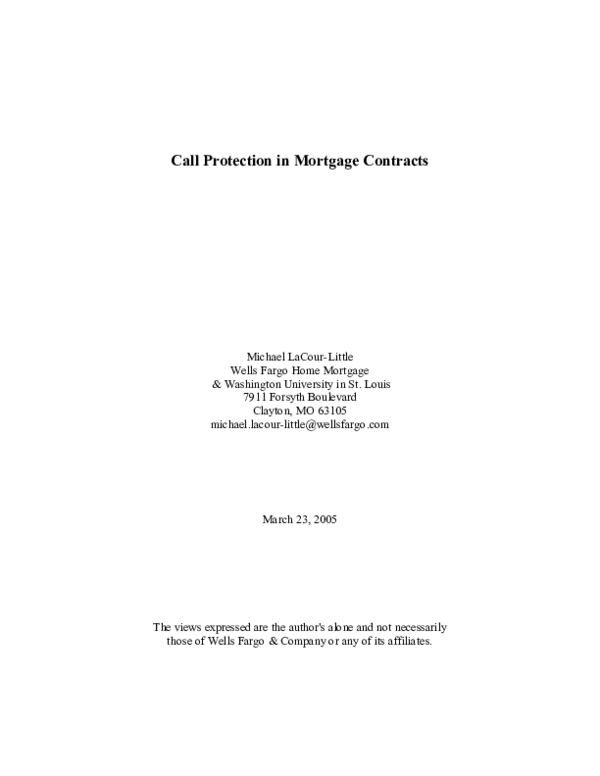 (PDF) Call Protection in Mortgage Contracts