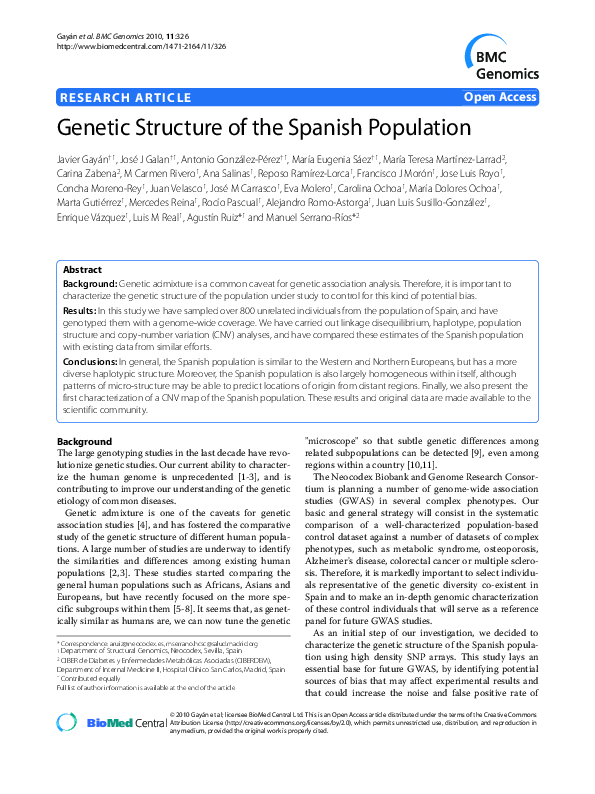 (PDF) Genetic Structure of the Spanish Population