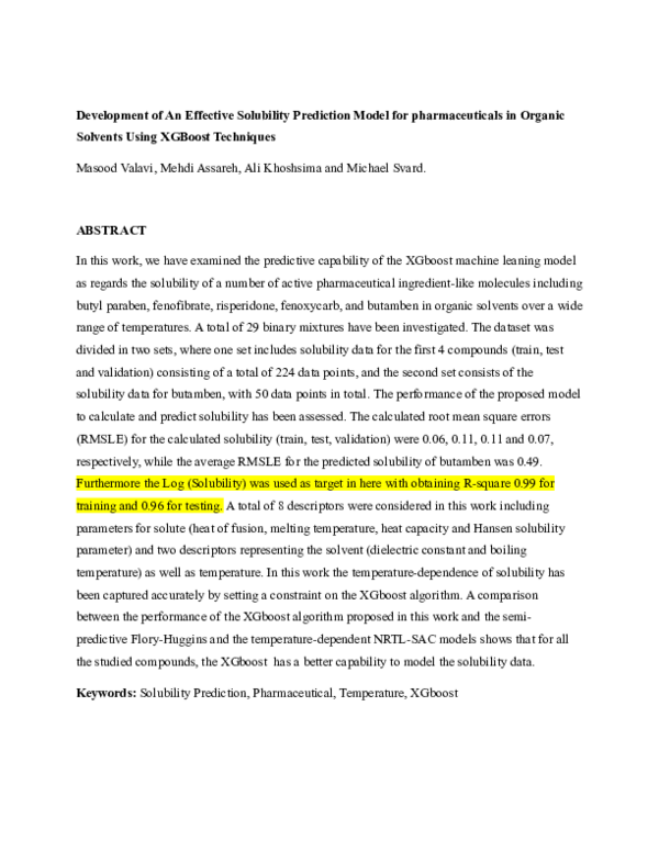(PDF) Development of An Effective Solubility Prediction Model for ...
