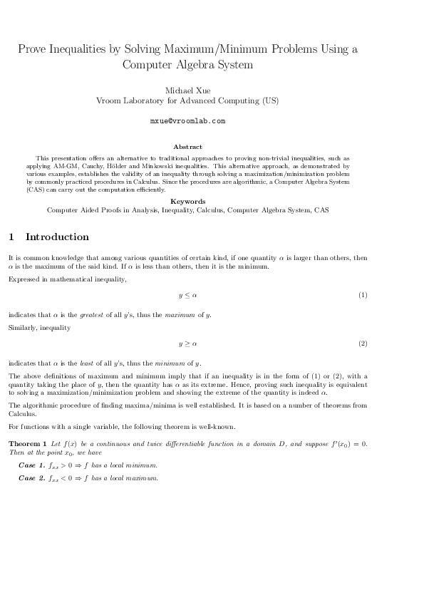 (PDF) Prove inequalities by solving maximum/minimum problems using a ...