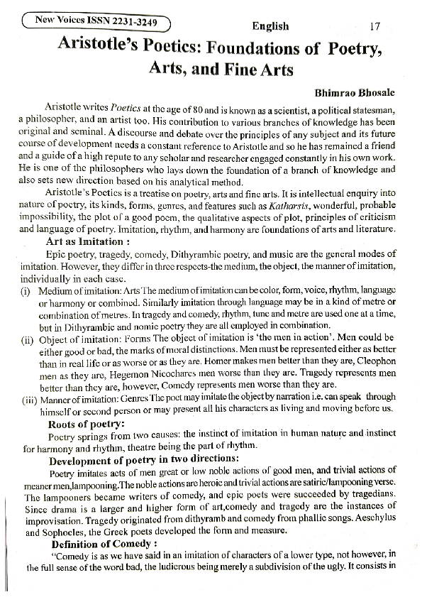 (PDF) Aristotle's Poetics: Foundations of Poetry, Arts, and Fine Arts