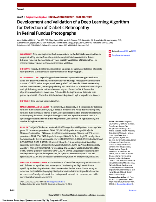 (PDF) Development and Validation of a Deep Learning Algorithm for ...