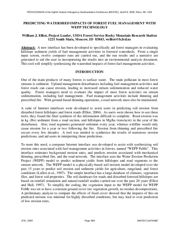 (PDF) Predicting Watershed Impacts of Forest Fuel Management with Wepp ...