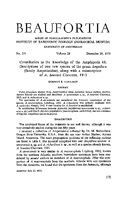 (PDF) Contribution to the knowledge of the Amphipoda 68. Descriptions ...