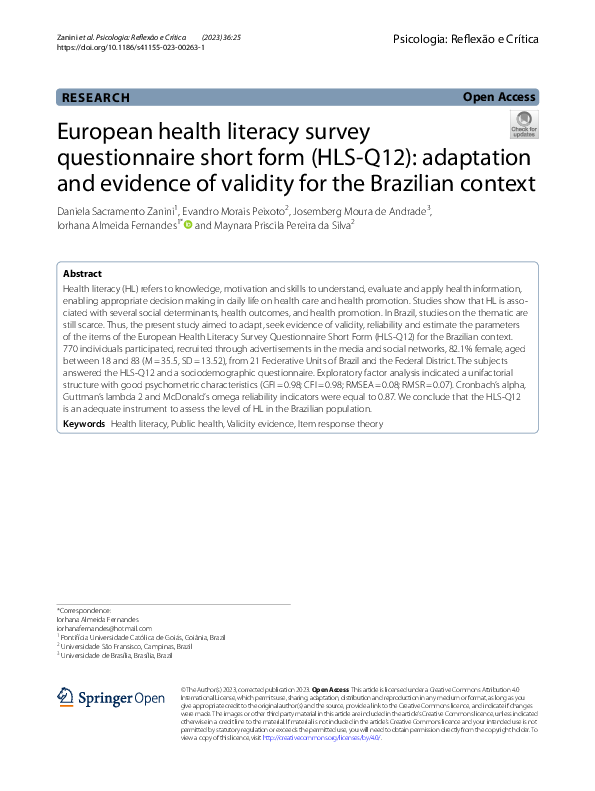 (PDF) European health literacy survey questionnaire short form (HLS-Q12 ...