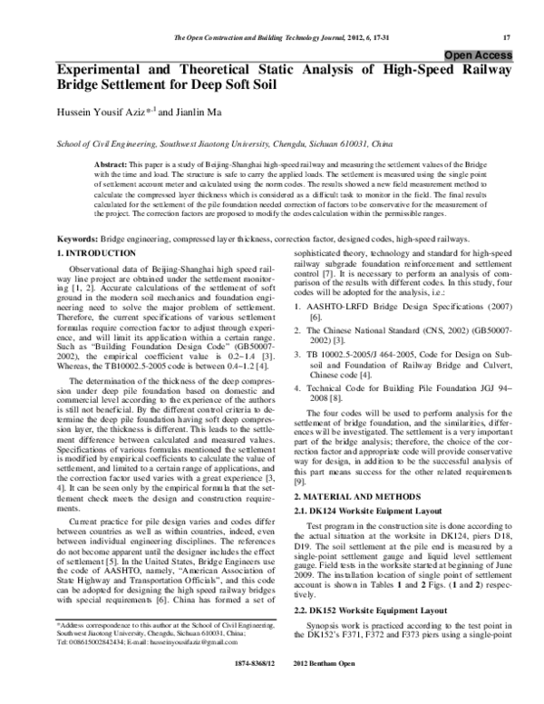 (PDF) 1874-8368/12 2012 Bentham Open Open Access Experimental and ...