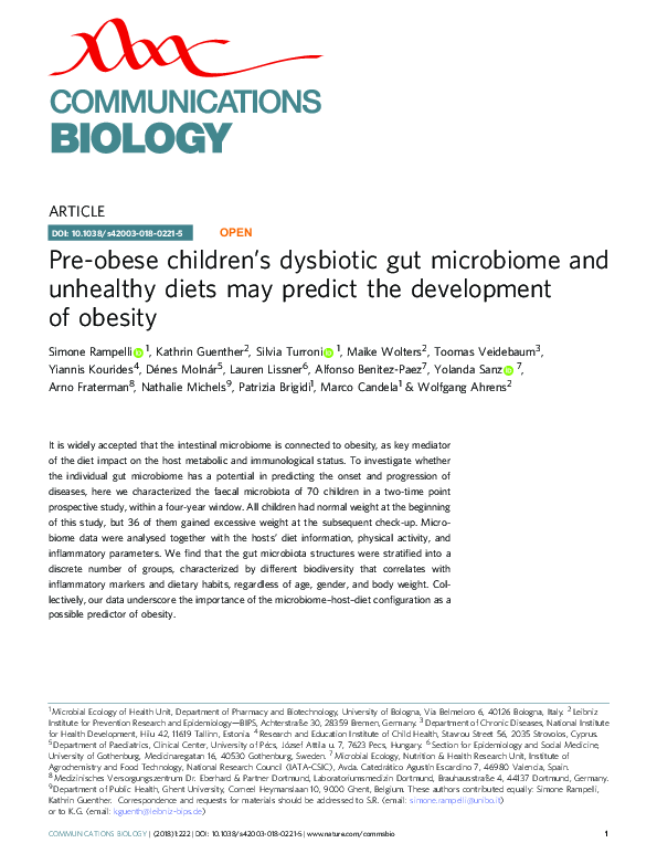 (PDF) Pre-obese children’s dysbiotic gut microbiome and unhealthy diets ...