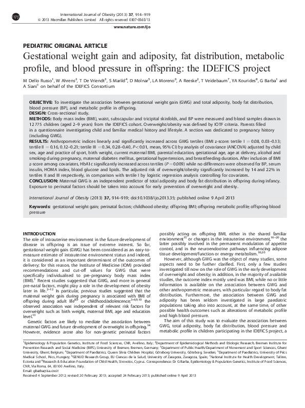 (PDF) Gestational weight gain and adiposity, fat distribution ...