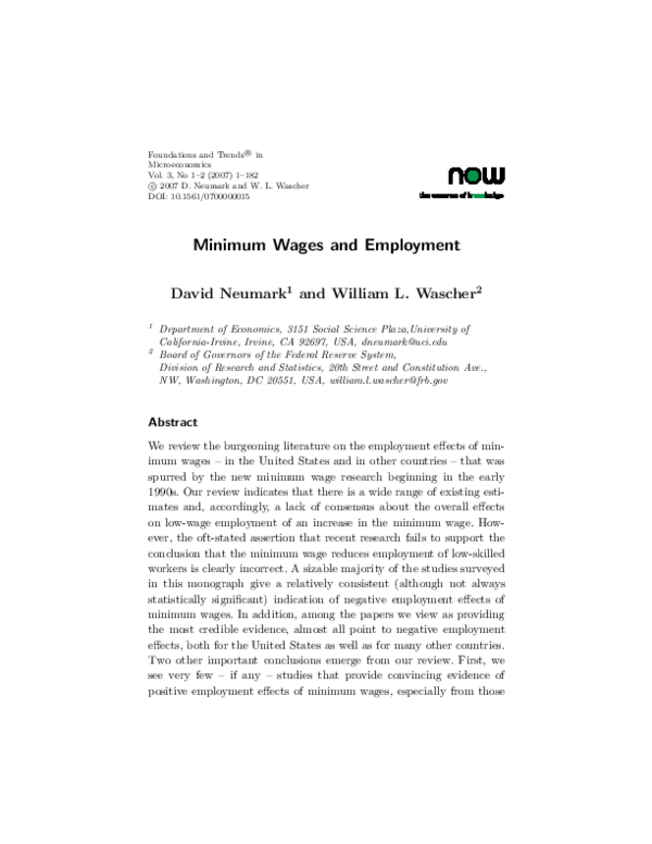 (PDF) Minimum Wages and Employment